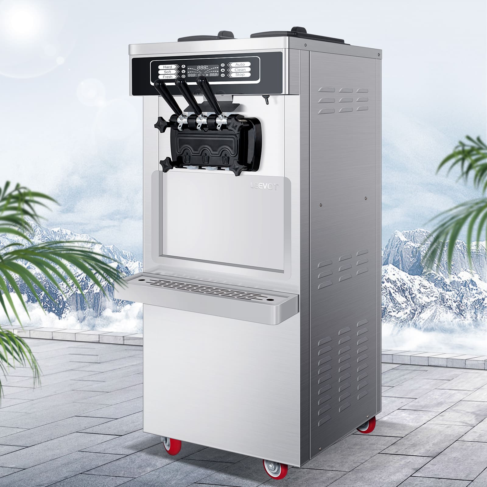 Leevot Commercial Soft Serve Floor Model Ice Cream Maker with Pre ...