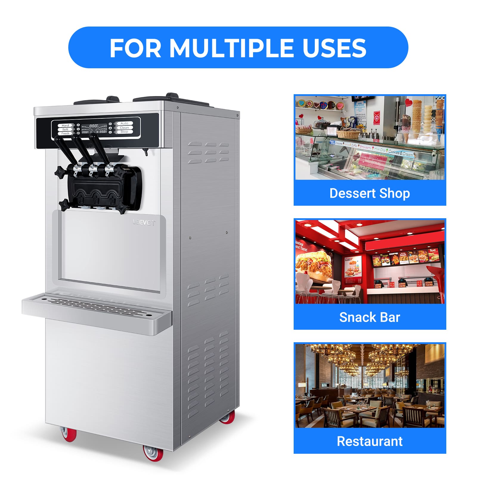 Leevot Commercial Soft Serve Floor Model Ice Cream Maker with Pre ...