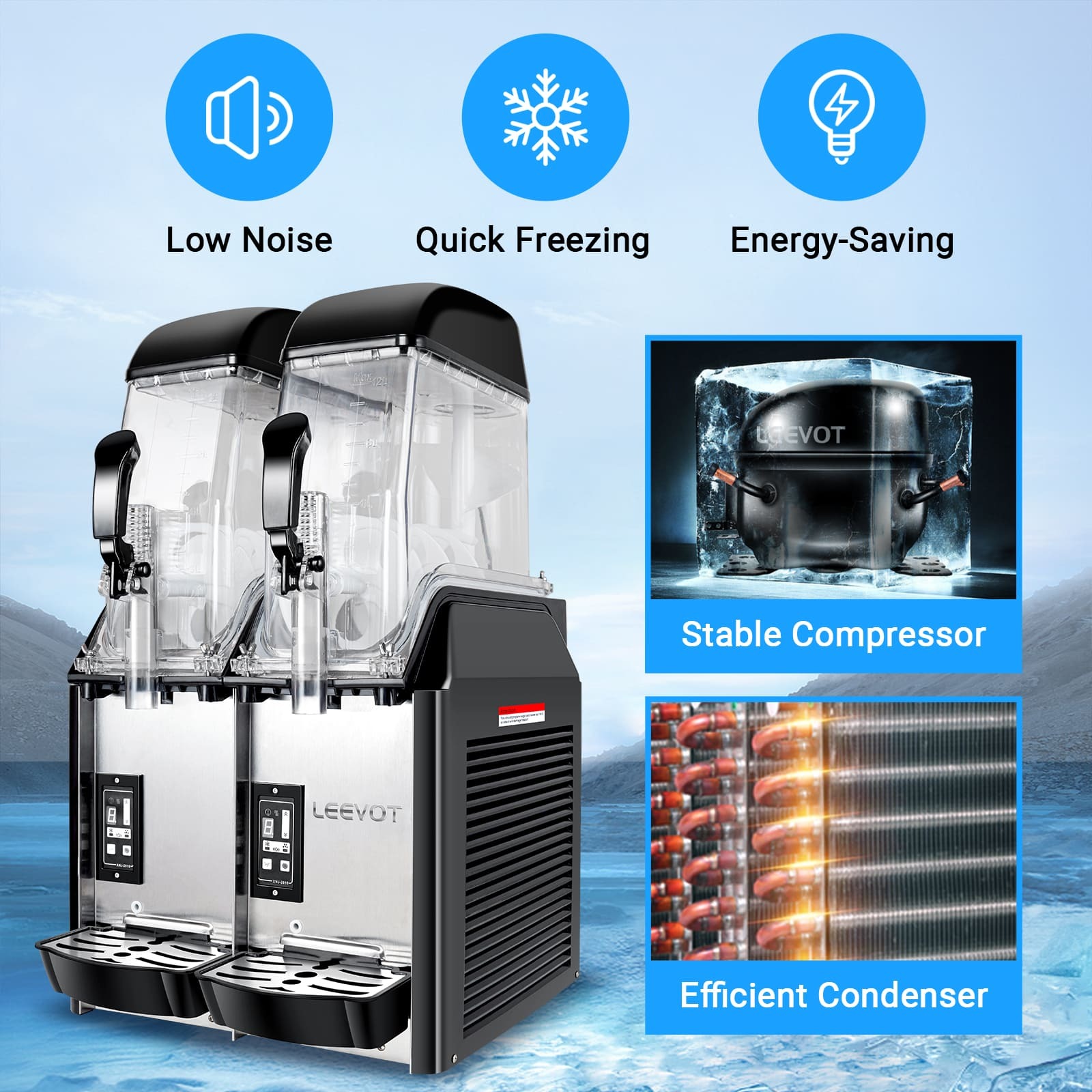 LEEVOT Double Tank 3.2 Gallons Commercial Slushy Machine - Frozen ...
