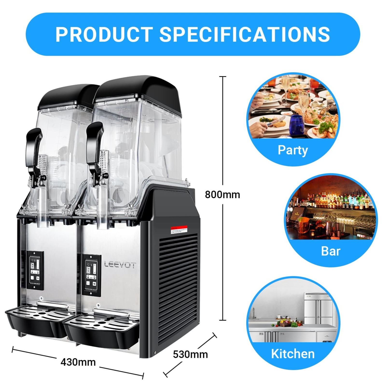 LEEVOT Double Tank 3.2 Gallons Commercial Slushy Machine - Frozen ...