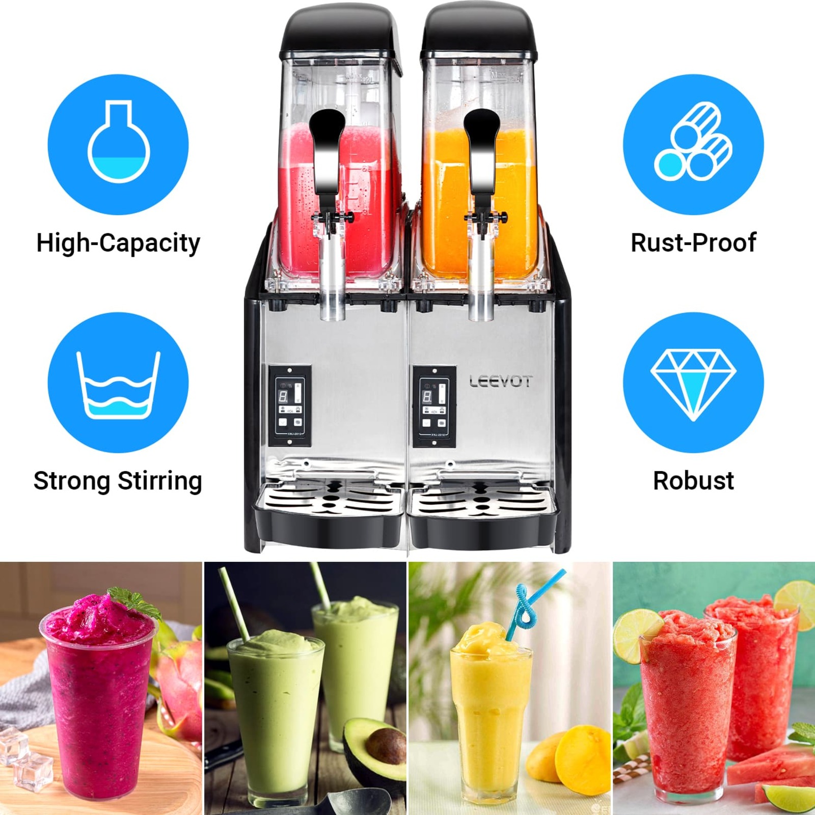 LEEVOT Double Tank 3.2 Gallons Commercial Slushy Machine - Frozen ...