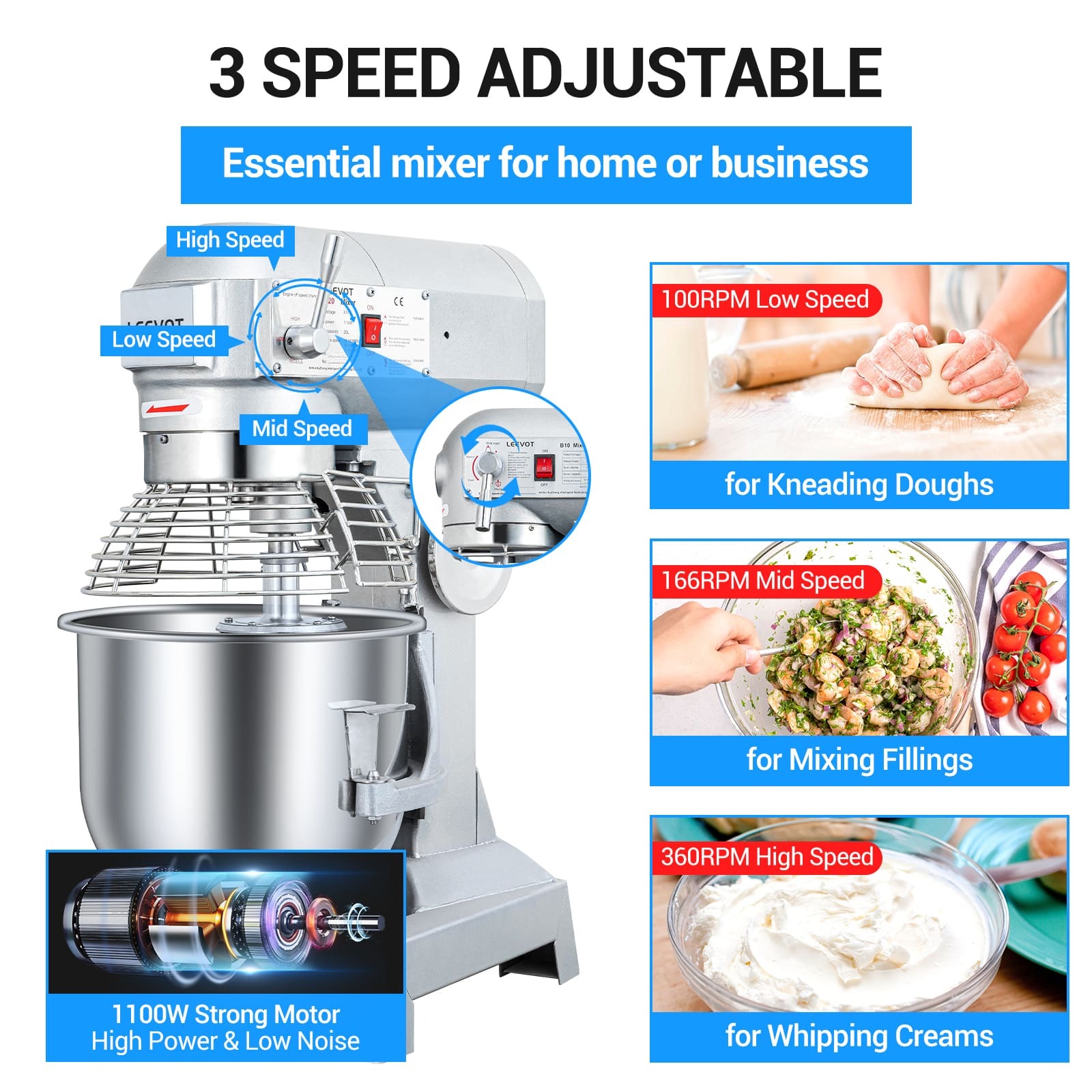 Leevot B20 professional Stand Mixer - Timing Function, Heavy Duty ...